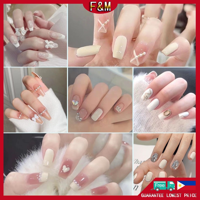New 2024 Trends 24 Pcs Decorative Fake Nails Set With Glue French Nail