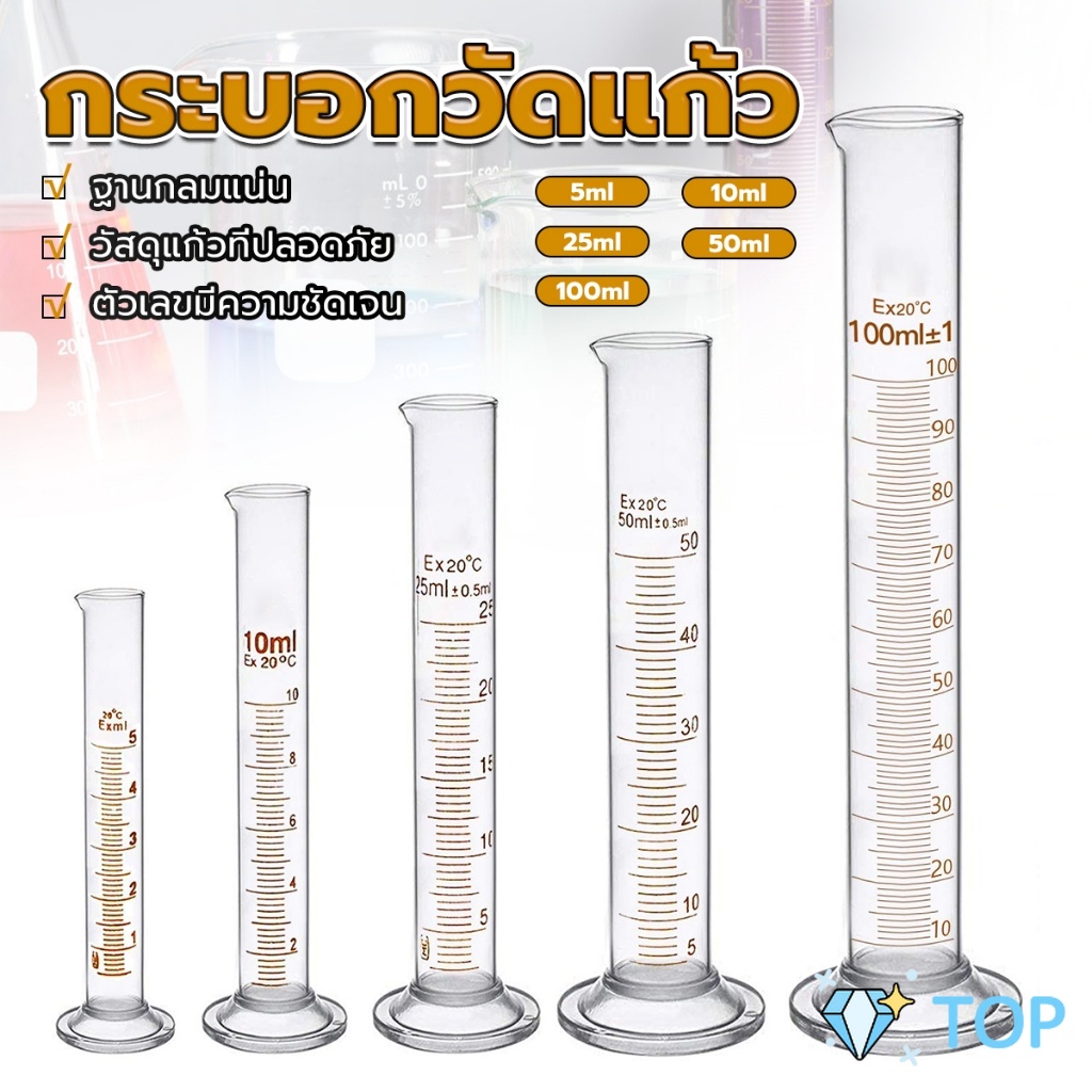 measuring cylinder Volume Glass Type Size 5/10/25/50/100 ml | Shopee ...