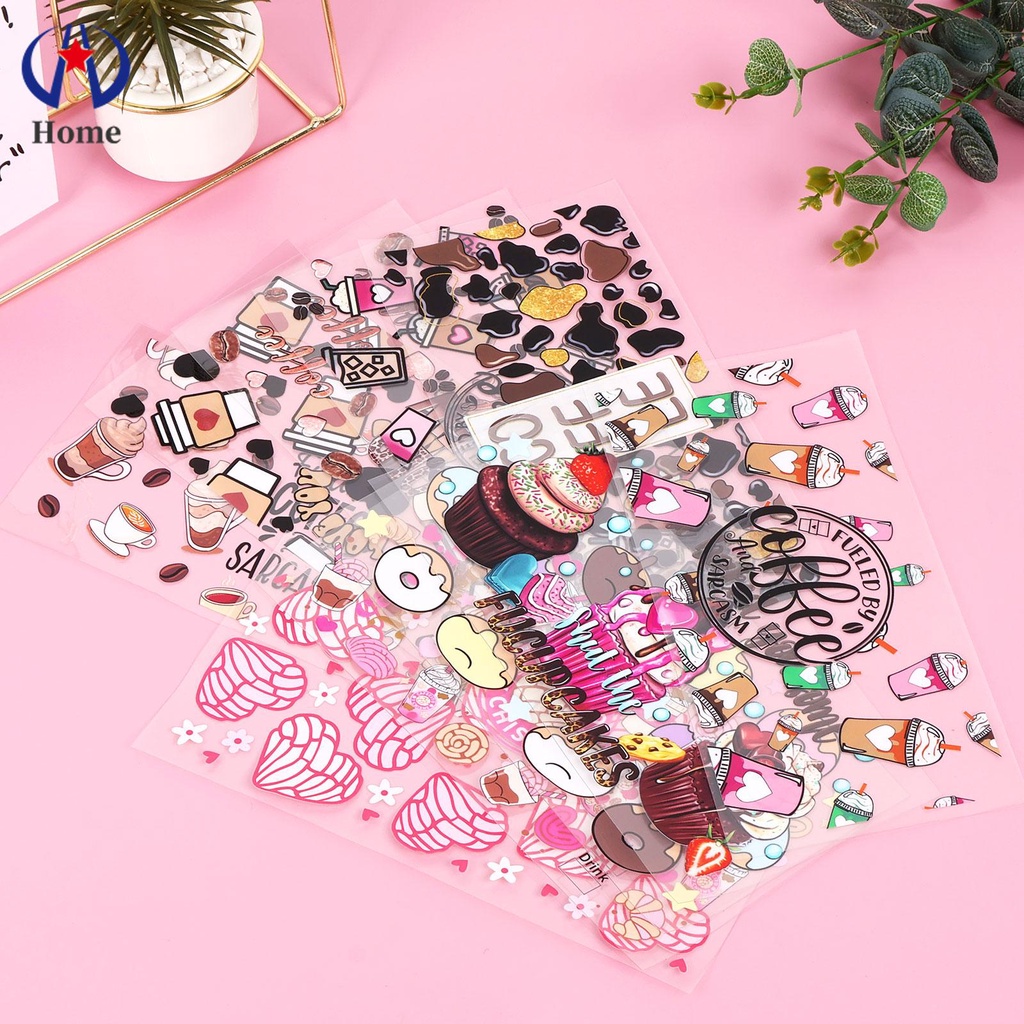 10Pcs UV DTF Cup Wrap Transfer Sticker Waterproof Mixed Style Glass Cup ...