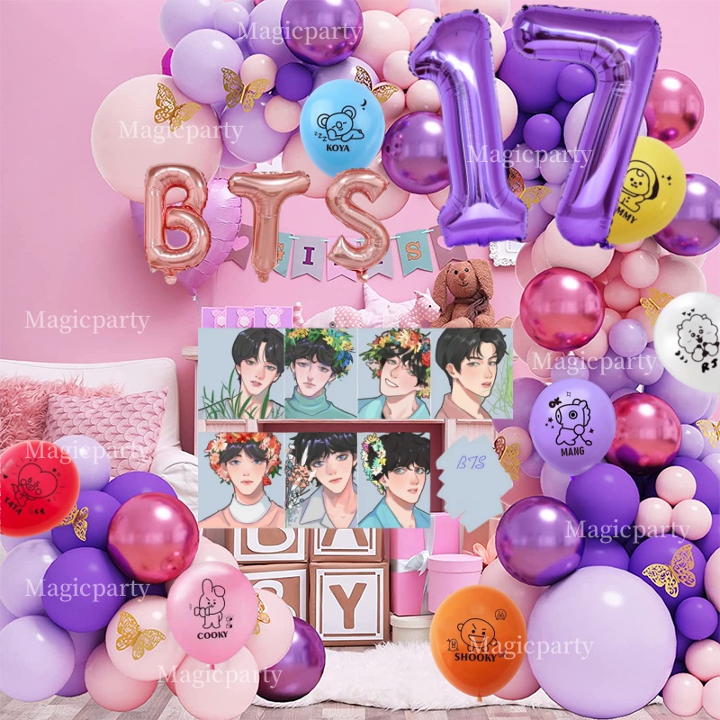 BTS Balloon Garland Arch Kit Purple 32inch Number Balloons Birthday ...