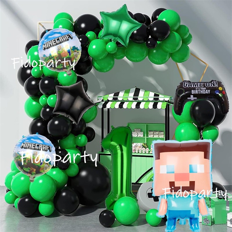 Minecraft Balloon Garland Arch Kit 32inch Green Number Balloons Black ...
