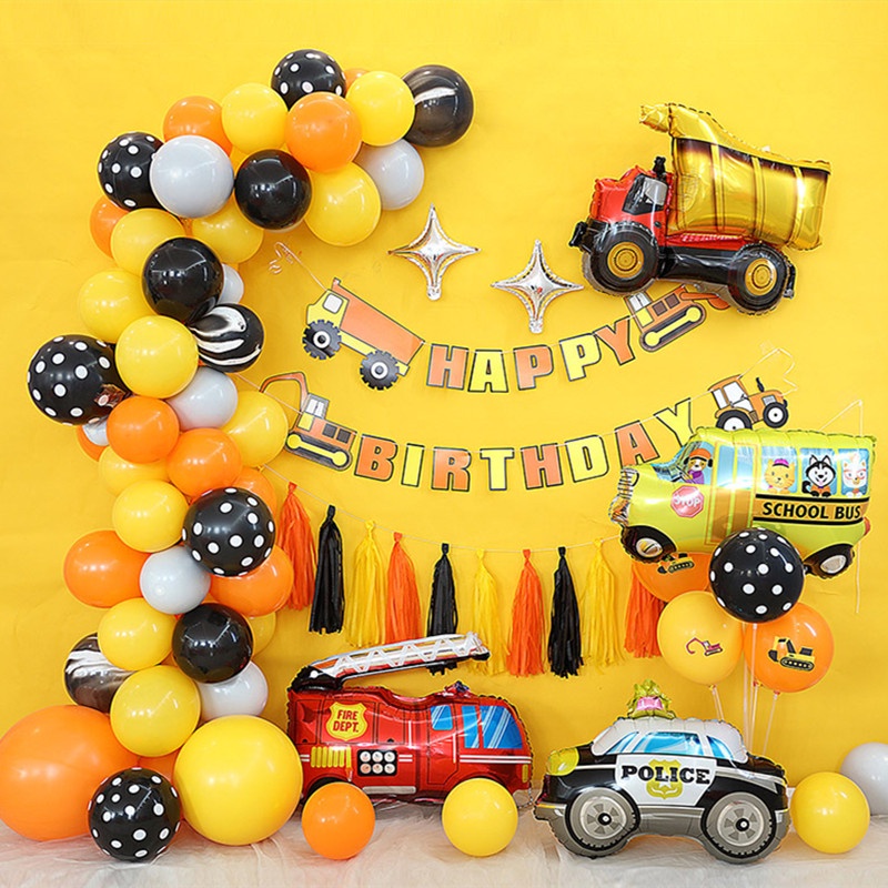 Construction Theme Balloon Chain 32"Gold Number Engineering Vehicle ...