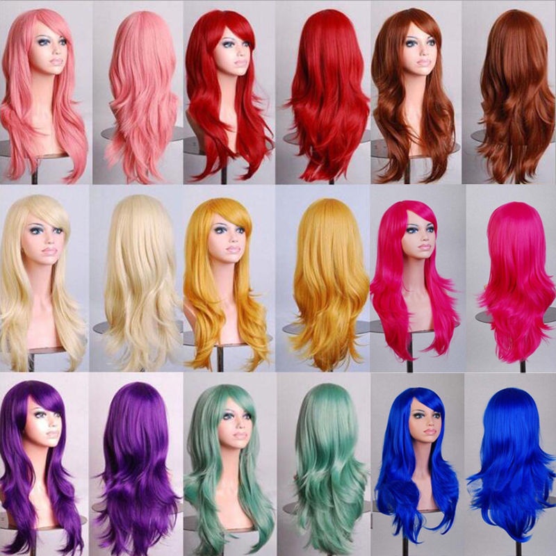 70cm cosplay cos Long Curly Hair High Temperature Silk Multicolor Curly ...