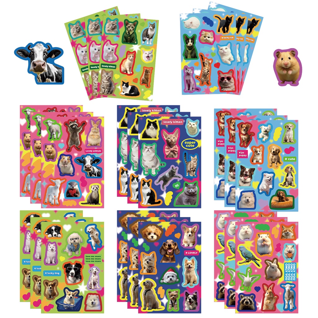 8PCS Retro American Style Cute Animals DIY Ledger Stickers For Helmet ...