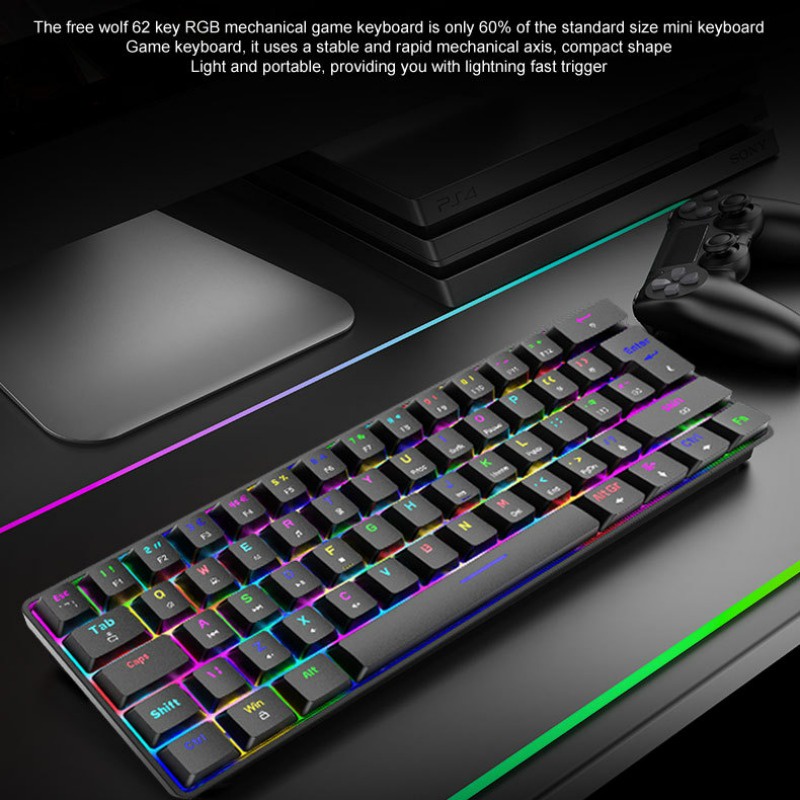 Wired 62-Key RGB Luminous Mechanical Keyboard JXCT60-2 Desktop Notebook ...