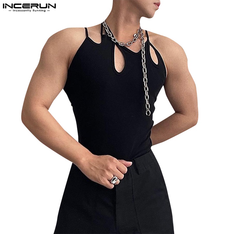 INCERUN Men Korean Fashion Deconstructing Solid Colours Cut-Outs Tanks ...