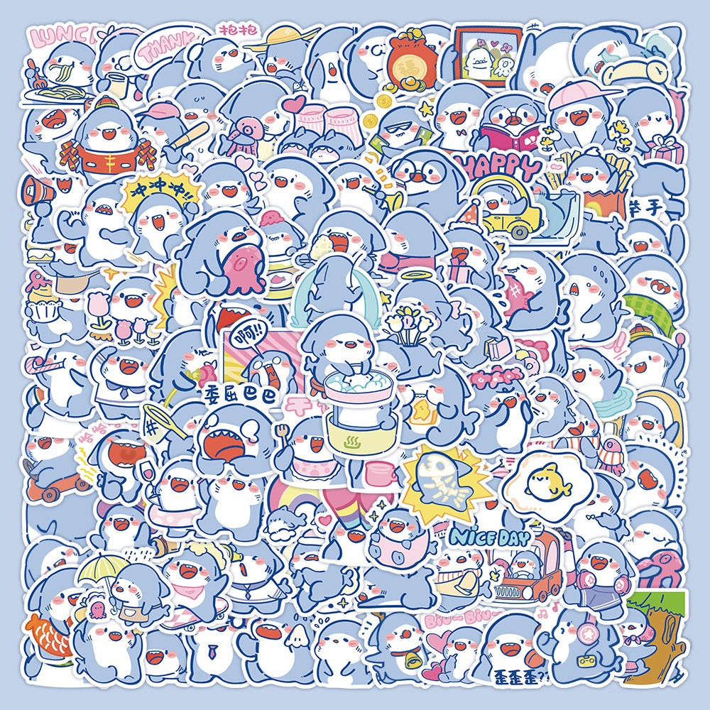 MIKA STORE Stickers 60 Pieces of Fat Shark Cartoon Stickers Non ...