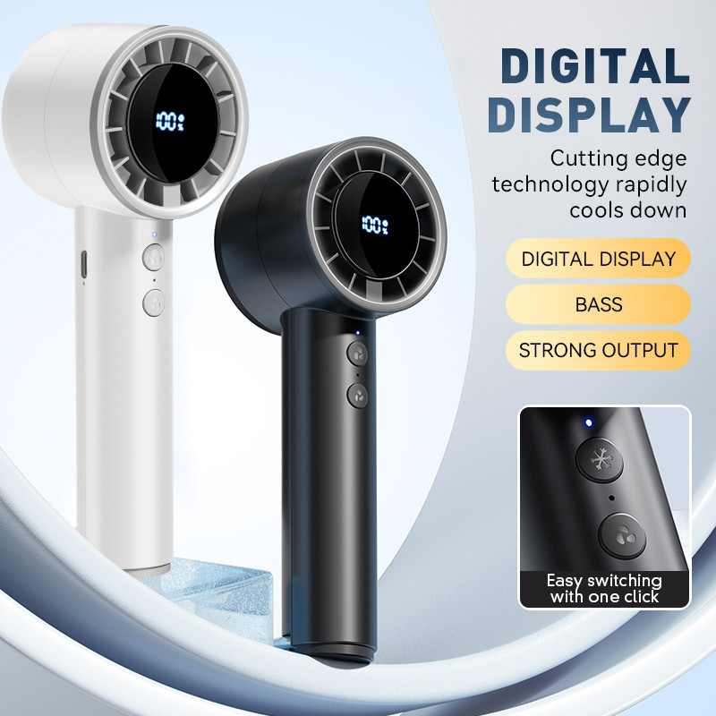 Handheld Mini Fan Rechargeable Strong Wind Digital Display 2000mAh ...
