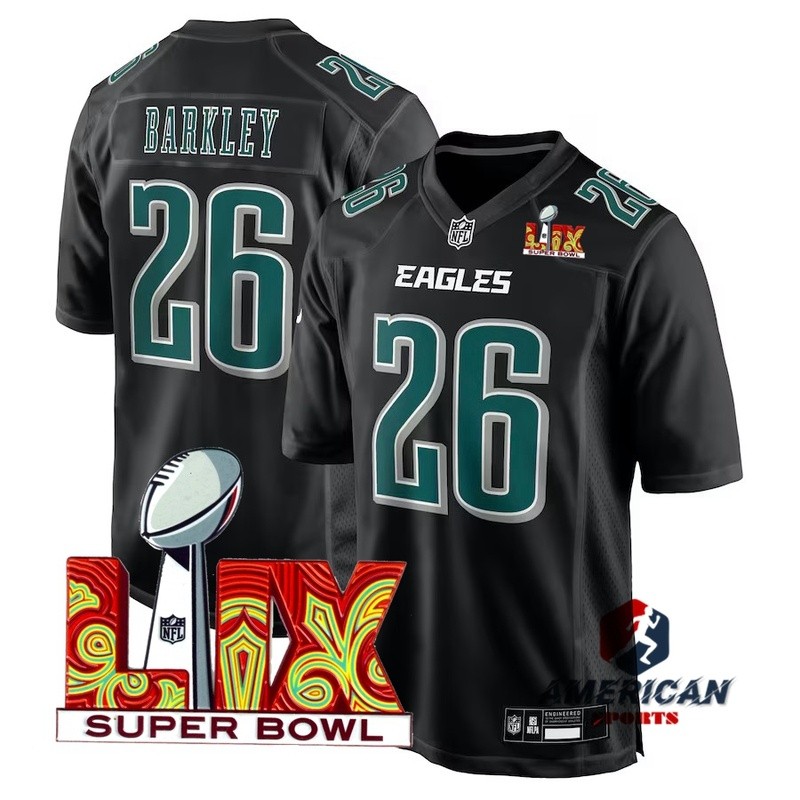 2025 Super Bowl LVX Men's NFL Philadelphia Eagles Saquon Barkley Black ...