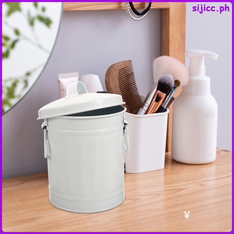 Table Garbage Bucket Metal Trash Can Table Waste Bin with Lid Small ...