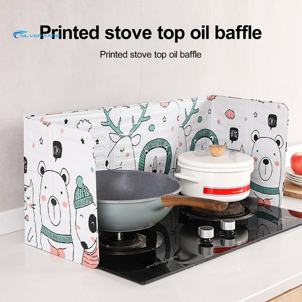 SILVERWARE Kitchen Oil-Proof Splash Guard Cartoon Pattern Foldable Oil ...