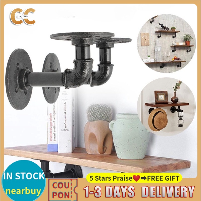 【Fast Delivery】2pcs Industrial Pipe Shelf Brackets DIY Rustic Shelves ...