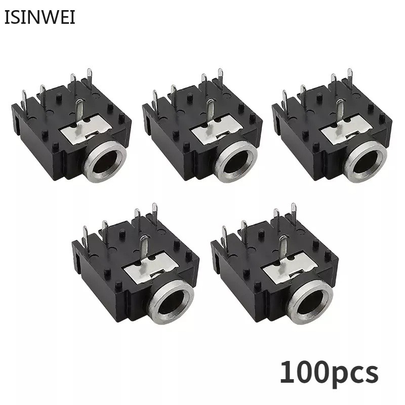 100pcs PJ-307 PJ307 3.5mm Stereo Female Jack Audio Socket 5 Pin PCB ...