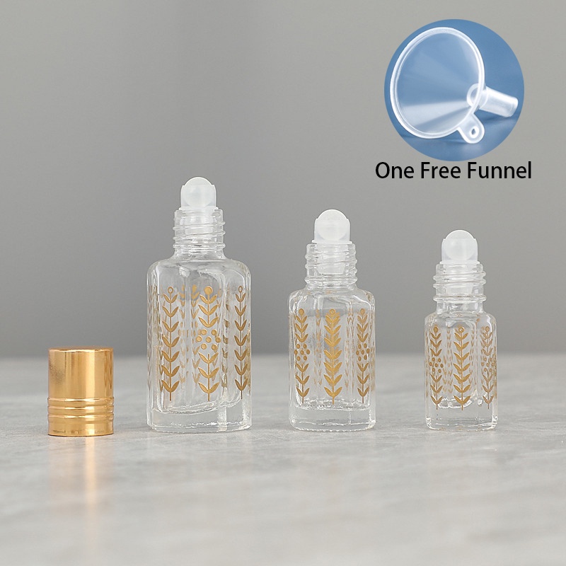3ml 6ml 12ml Golden Print Roll On Glass Bottles Small Roller Perfume Bottle Essential Oil ...