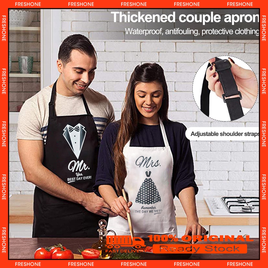 COD 2Pcs Apron Durable Stylish Stain-resistant Mr And Mrs Couple Apron ...