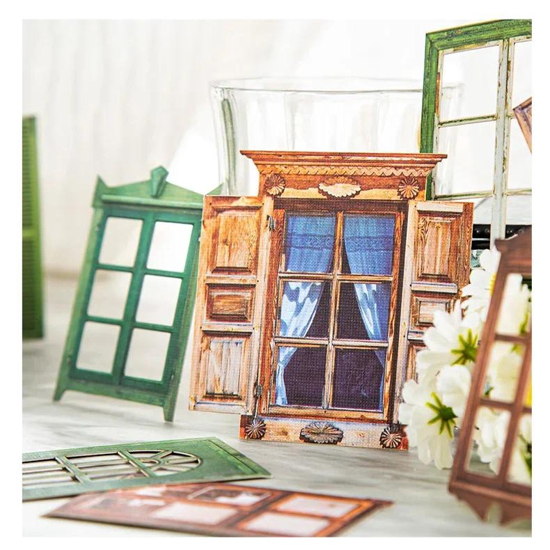 JIANWU 10 Sheets Window Sills Series Vintage Hollow Doors and Windows ...