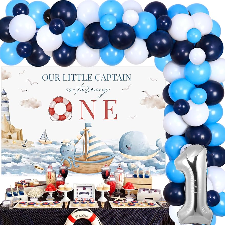 CHEEREVEAL Nautical First Birthday Decorations, Our Little Captain Is ...