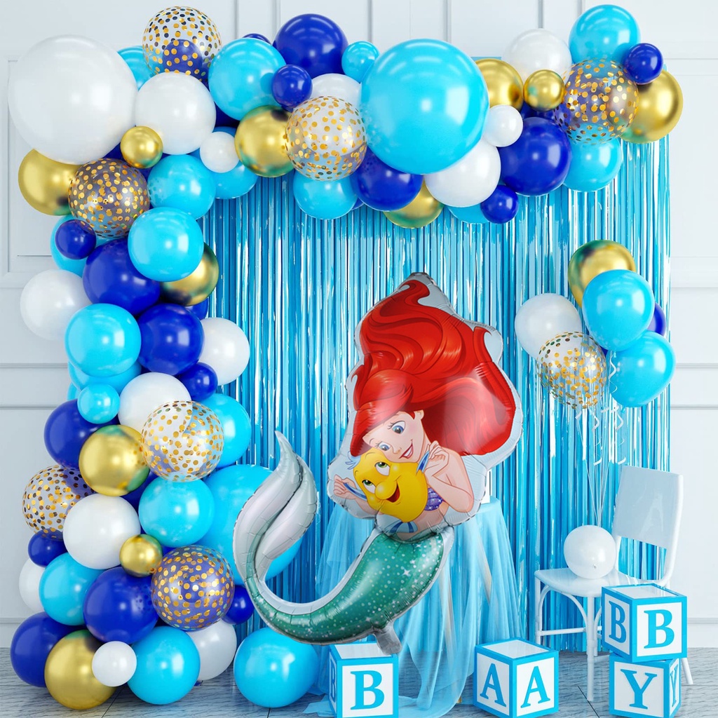 Disney Mermaid Theme Red Mermaid Balloons Set Red 32inch Blue Number ...