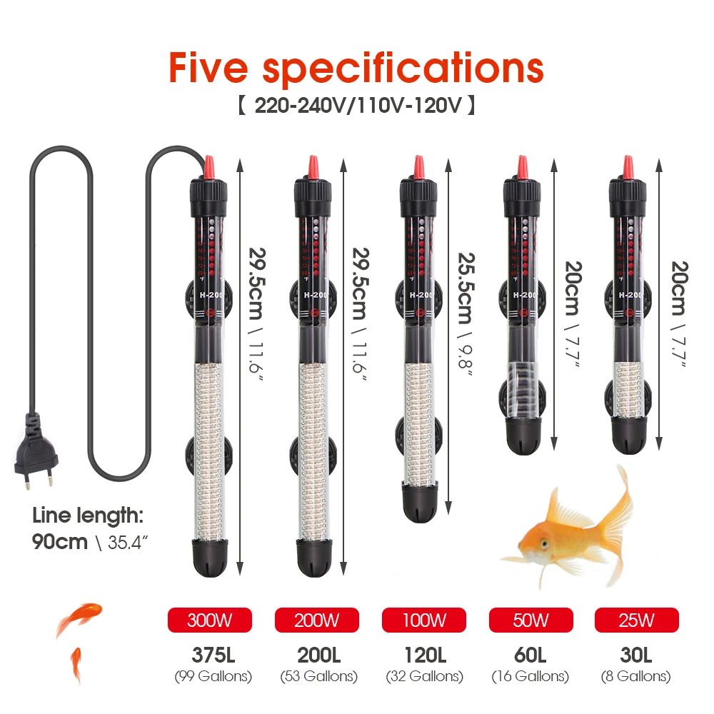 Aquarium Heater Submersible Glass Fish Tank Heating Rod Adjustable ...