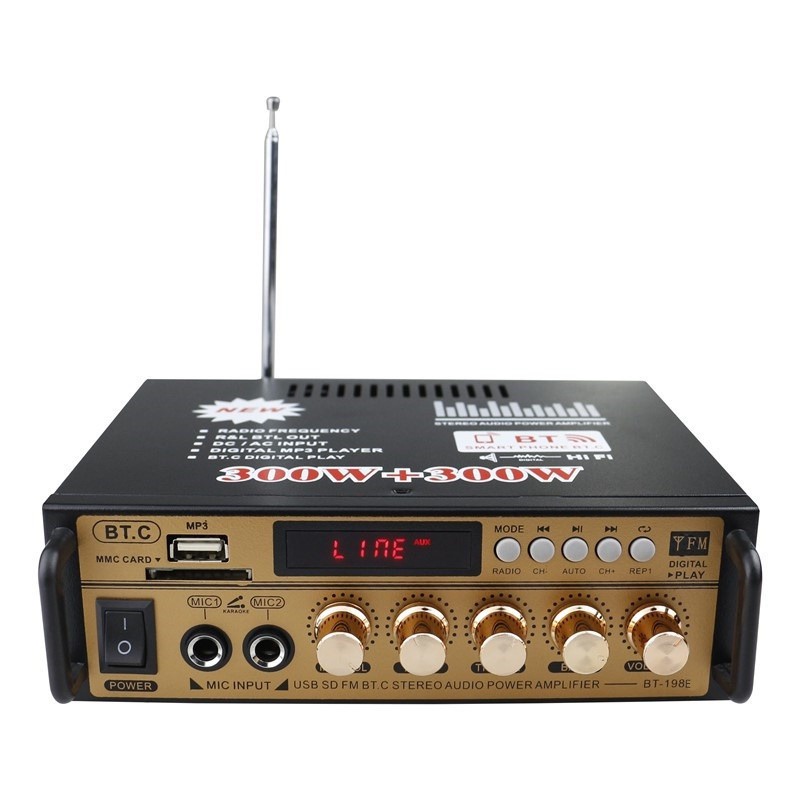 300W+300W Digital Hifi Bluetooth Stereo Audio Amplifier Fm Radio Usb BT-198A 12V 220V HIFI Mini ...