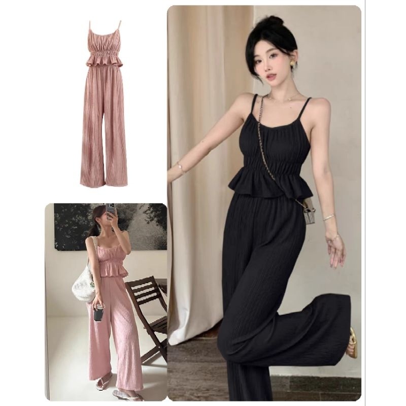 Korean Plain Peplum Style Terno (Top&Pants) | Shopee Philippines