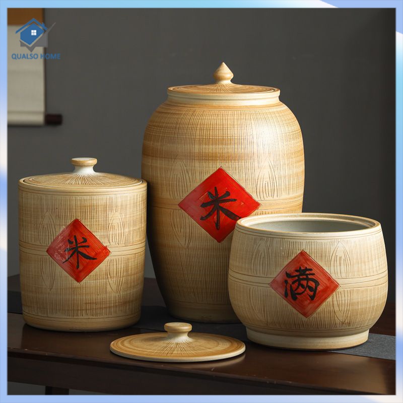 Ceramic rice jar household sealed moisture-proof and insect-proof old ...
