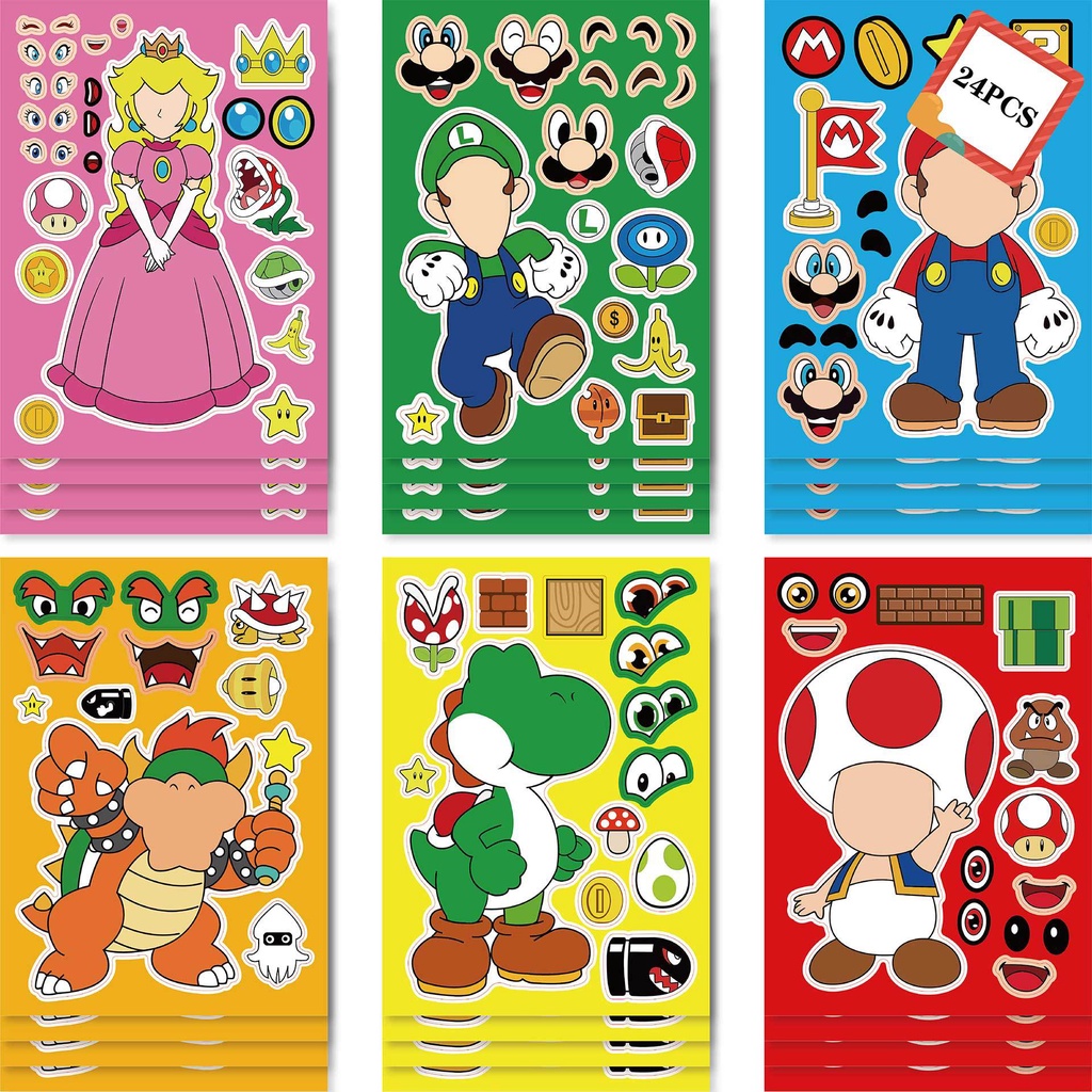 12 Pcs Cartoon Super Mario Stickers Classic Super Mario and His Friends ...
