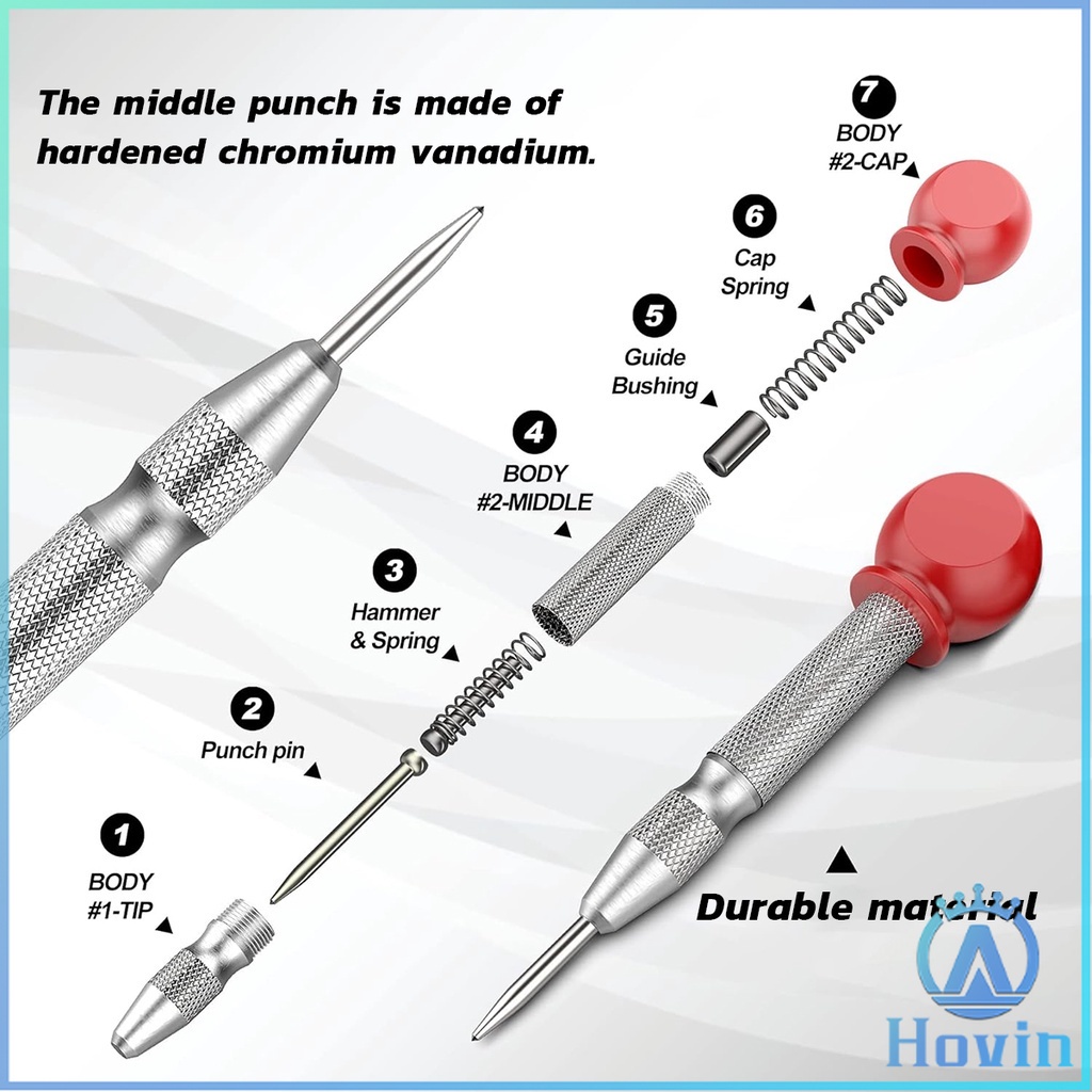 Automatic Center Punch Adjustable Spring-Loaded Tool Anti-Slip Knurled ...