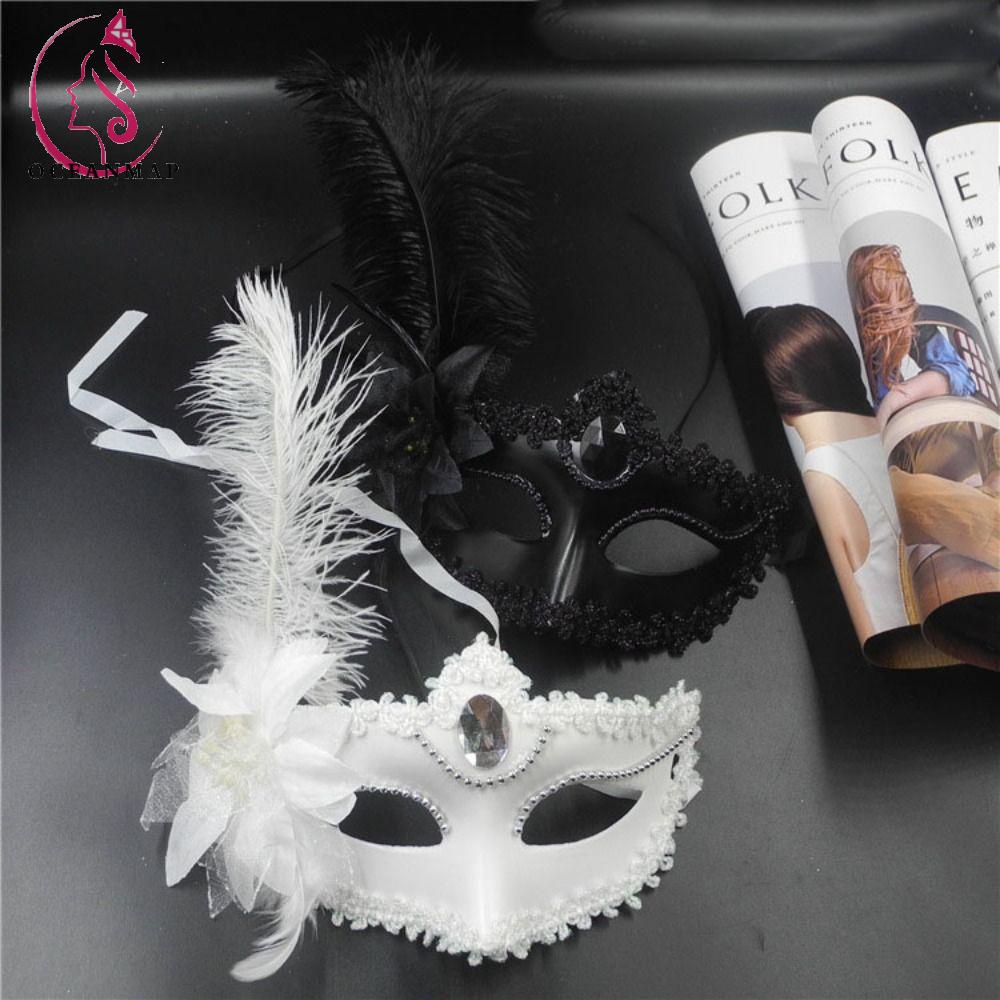 OCEANMAP Feather Venetian Mask, Diamond Flower Eye Mask, Exquisite Lace ...