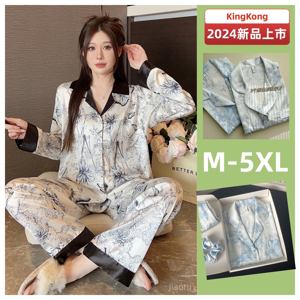 M-5XL Plus size Pajama Terno For Woman Silk Pyjamas Women Pajamas Set ...