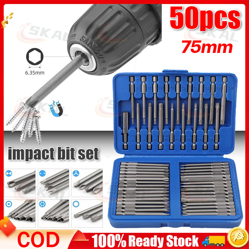 50pcs 75mm Extra Long Reach Bit Set Security Screwdriver Bits Torx Star Hex Bit Set Impact Bit ...