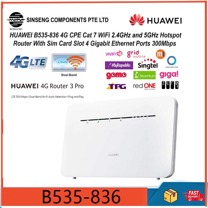 Huawei B535-836 Dual-Band 4G/5G CPE WiFi 2.4GHz & 5GHz Hotspot Sim Card Router with 4 Gigabit ...