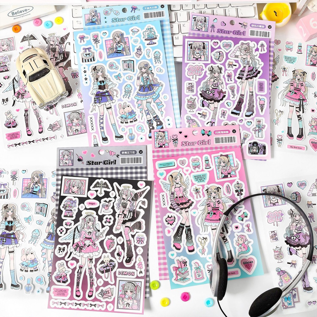 Cdaily|1pcs Star Girl Sticker Cute Cartoon Comic Character Sticker ...
