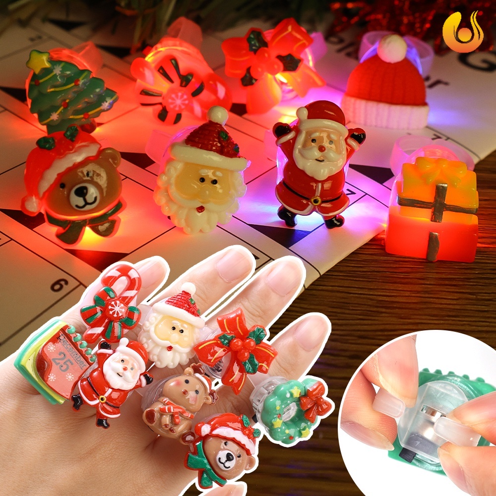 LED Luminous Christmas Theme Rings / Creative Xmas Tree Snowman Santa ...