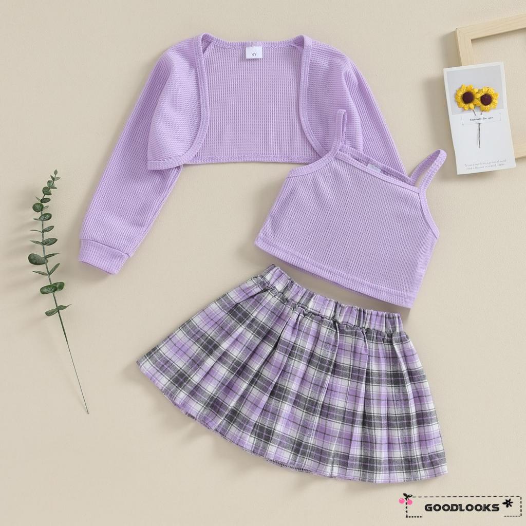 GD-Kids Girl 3 Piece Outfit 4-7YEARS Old Waffle Camisole and Plaid ...