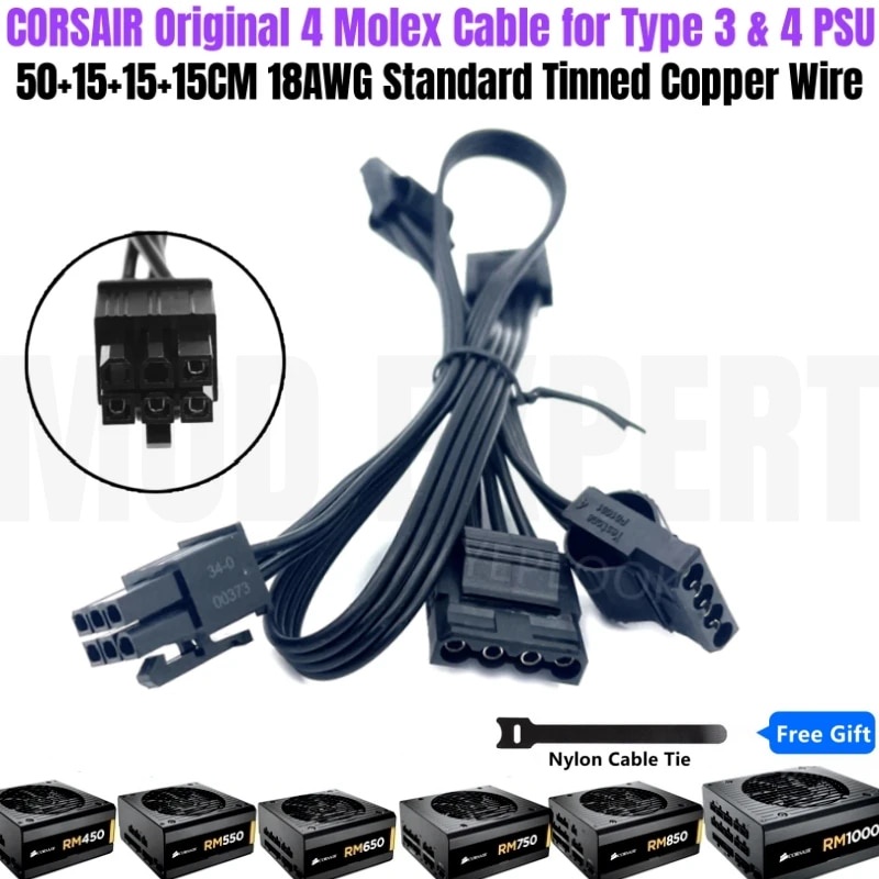 Original CORSAIR 6Pin to 4 Molex 4Pin Fan Optical Floppy Power Cable ...