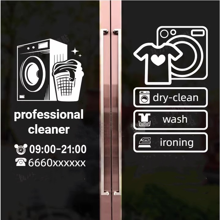 Customized Laundry Shop Name Business Hour Open Time Vinyl Wall ...