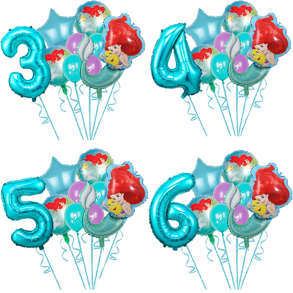 Disney Princess Theme Party Mermaid Ariel Balloons Set 32inch Blue ...