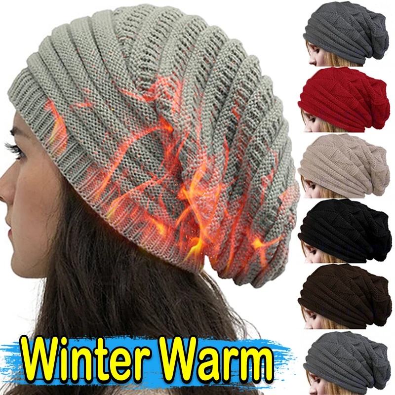 [Marvelous] Unisex Outdoor Warm Knitted Baggy Beanie Oversized Winter ...
