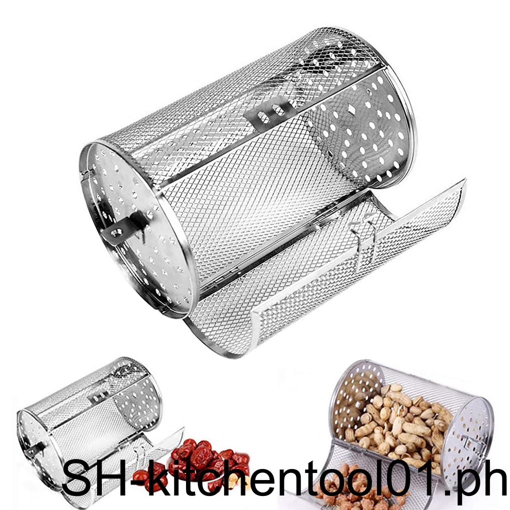 Grill Roaster Drum Stainless Steel 360 Baking Rotating Drum Roaster BBQ ...