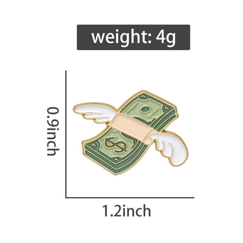 Cartoon Wings Banknote Enamel Brooch Flying Dollar Bill Backpack Badge ...