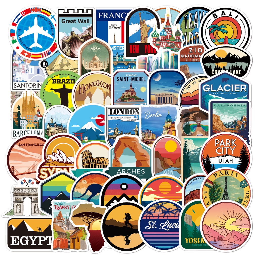 50 pcs World Famous Places, Travelling Memorial, Landmarks Waterproof ...