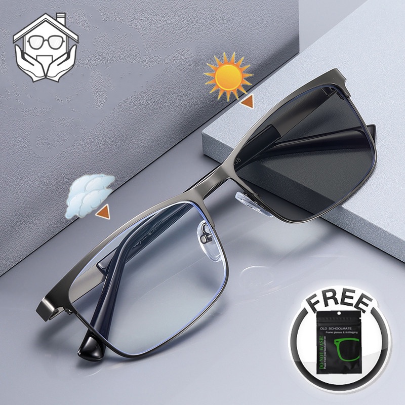 Anti Radiation Photochromic Eyeglass For Women Student Men Square Metal ...
