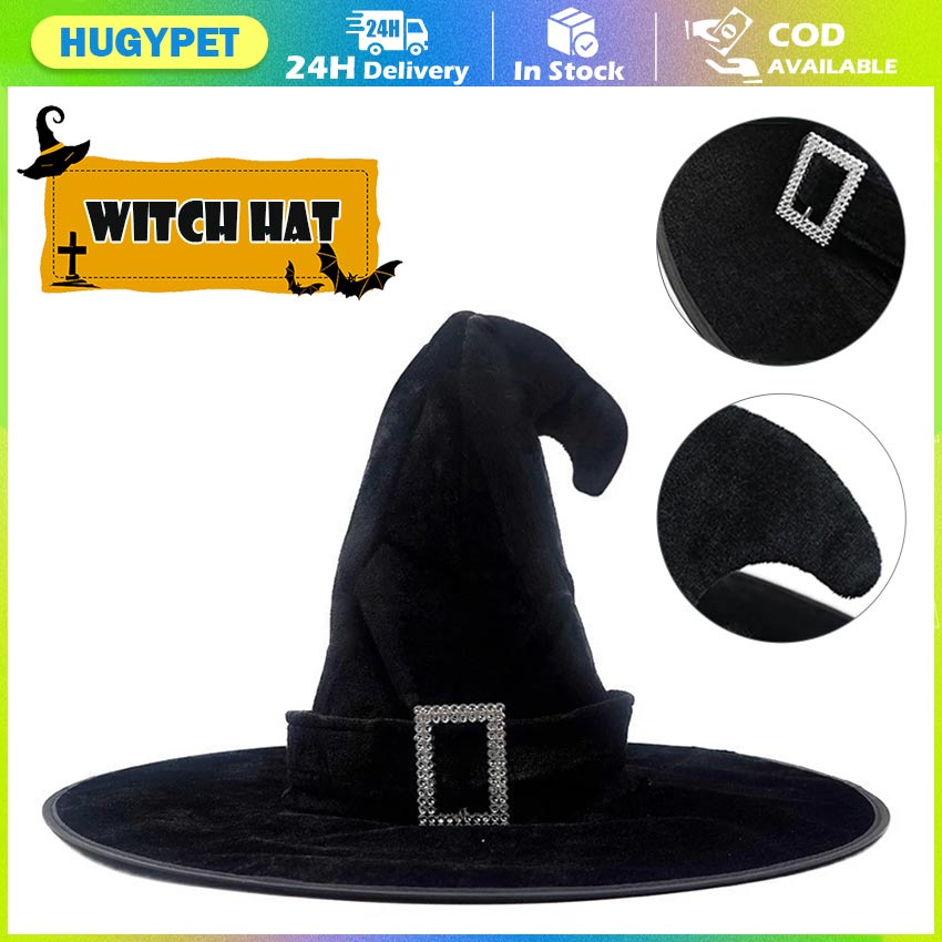 Halloween Witch Hat Unisex Black Hats Magic Wizard Caps For Adults Kids ...
