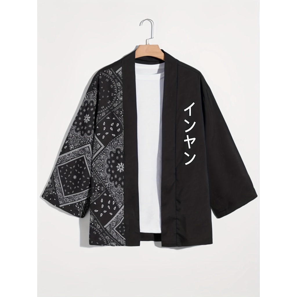 Men's Paisley Pattern Loose Retro Japanese Style Shirt, Casual Japanese ...