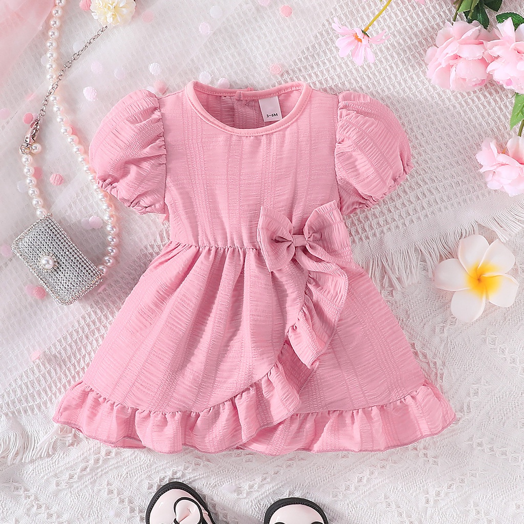 Newborn Baby Girl Dress 3-36 Months Summer Short Puff Sleeve Toddler Kids Girl Cute Princess ...