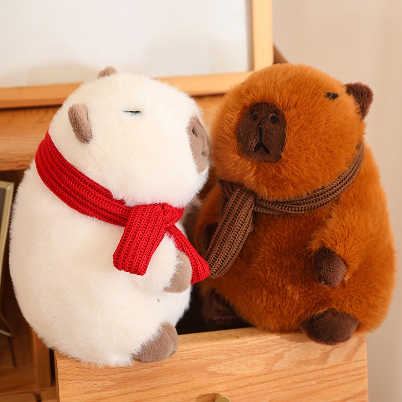 Kawaii Fluffy Chubby Capybara Dolls Plush Toys Cute Capybara With Scarf ...