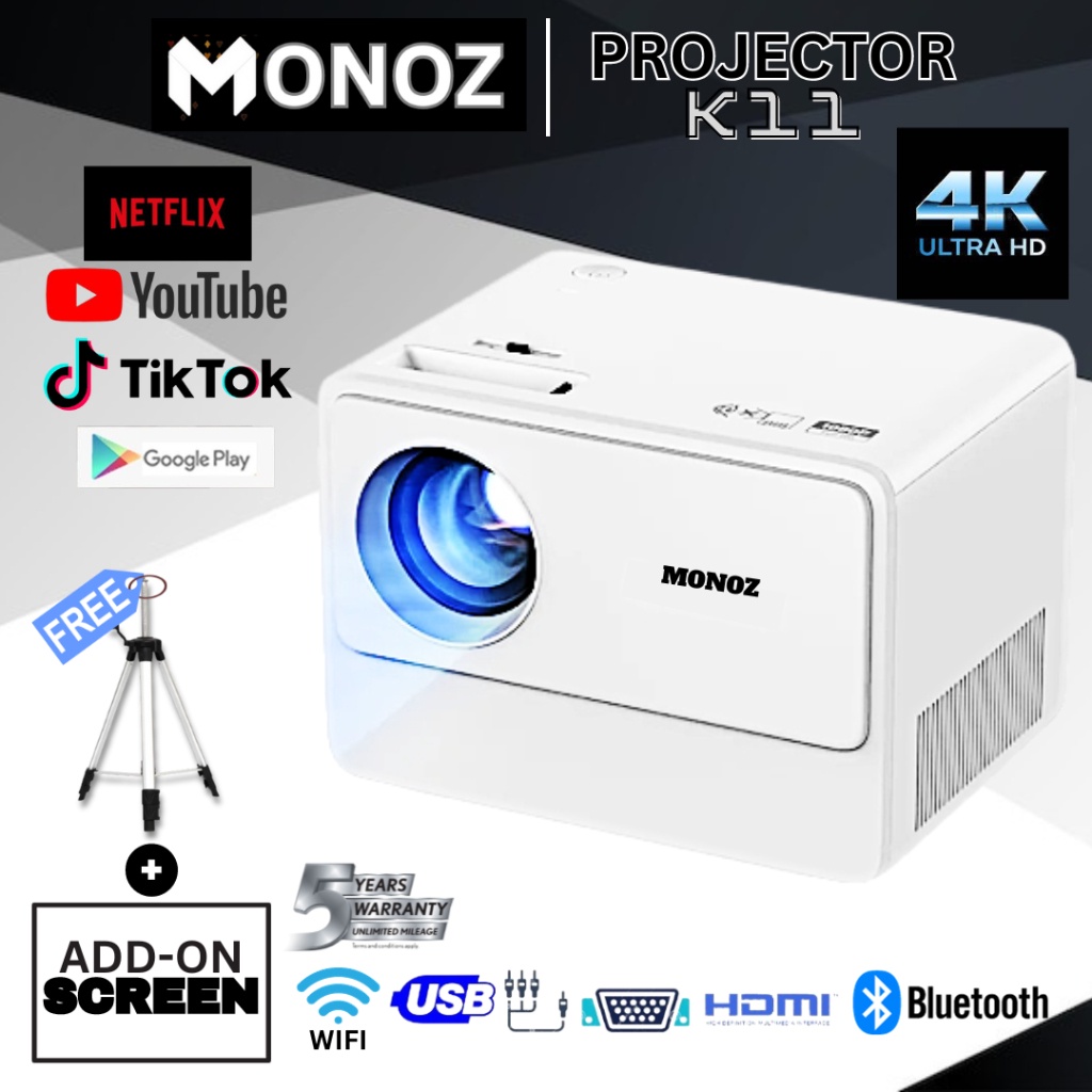 Projector K11 Portable Smart Mini WiFi Projector 1080P 4K Full HD ...