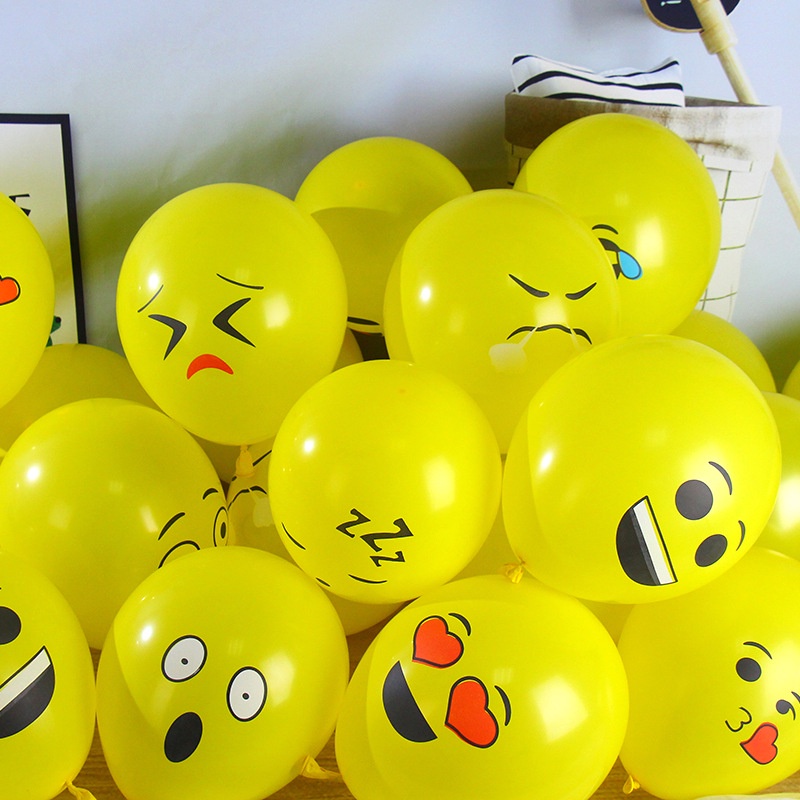 100pcs 12 Inches Emoji Latex Smiley Face Expression Inflatable Balloon ...
