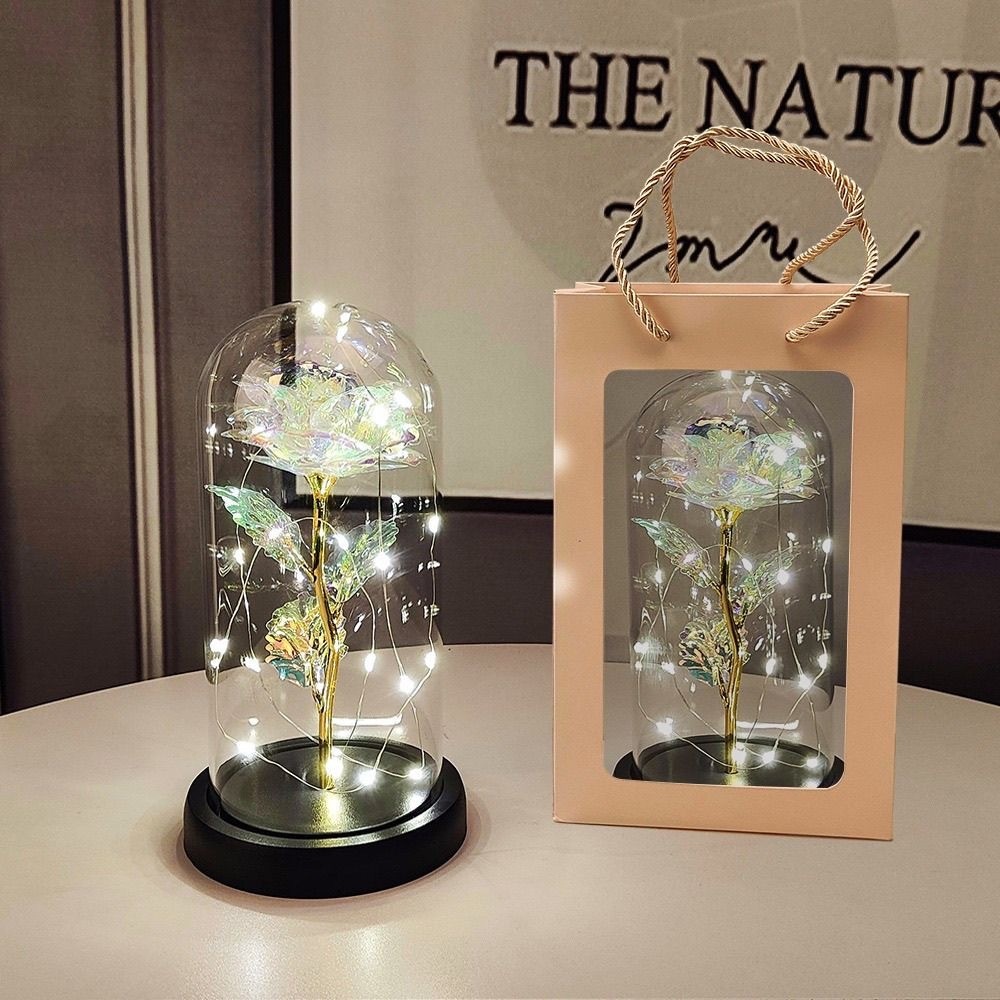 Preserved Flower Gold Foil Colorful Rose Glass Cover Night Light ...